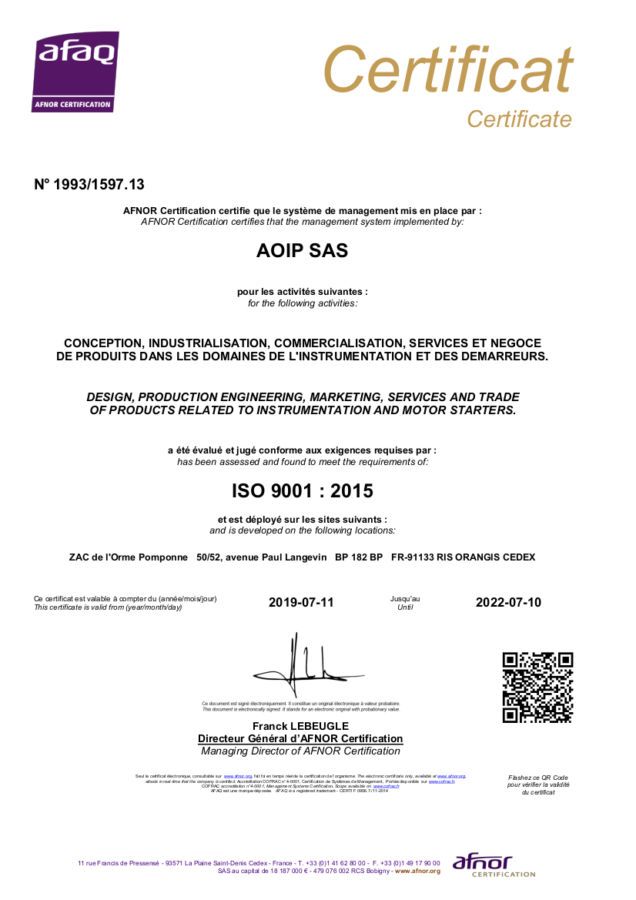Certification AFNOR • AOIP